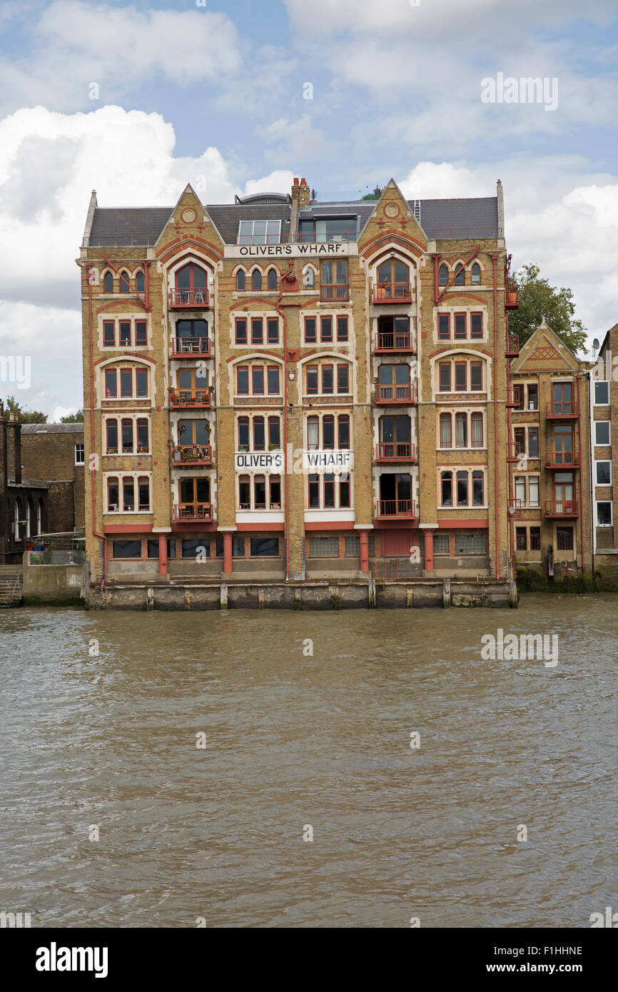 Riverside apartments and office buildings as seen from the River Thames ...