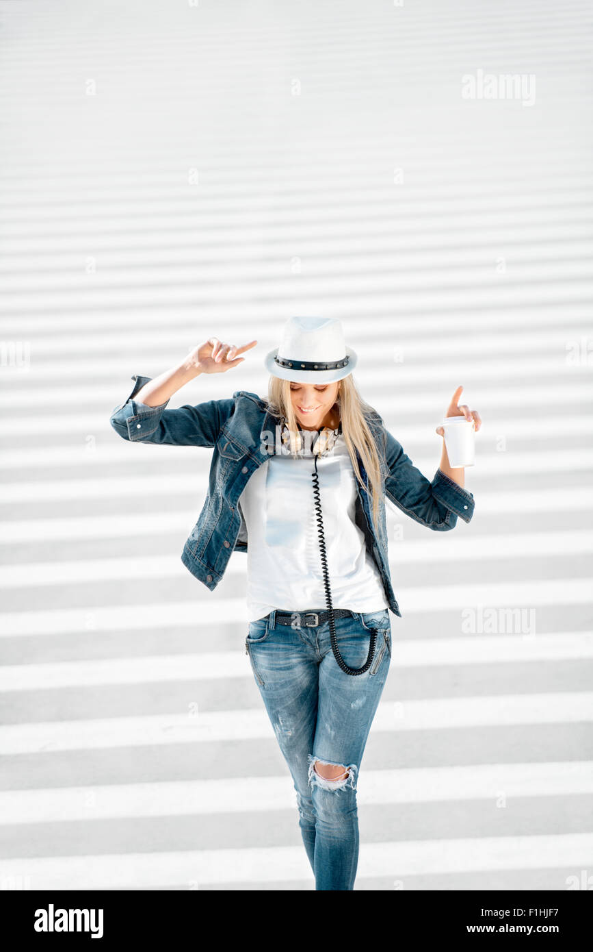 Walking on zebra cross Stock Photo - Alamy