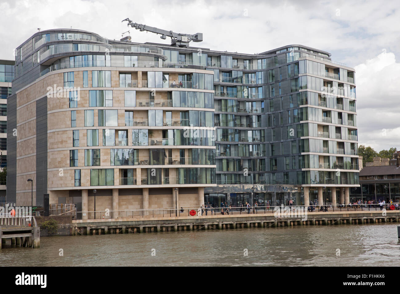 Riverside apartments and office buildings as seen from the River Thames ...