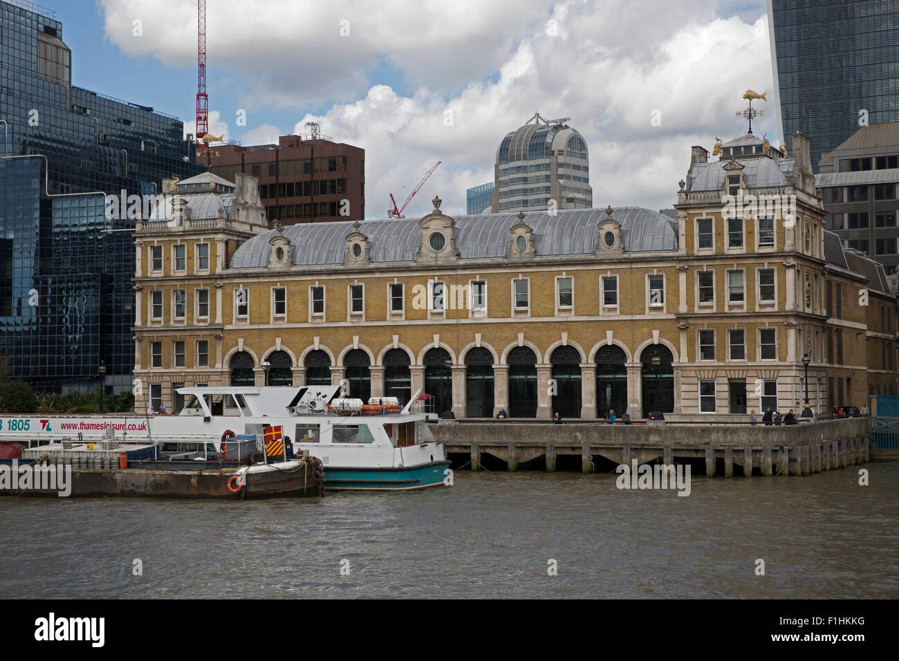 Riverside apartments and office buildings as seen from the River Thames ...
