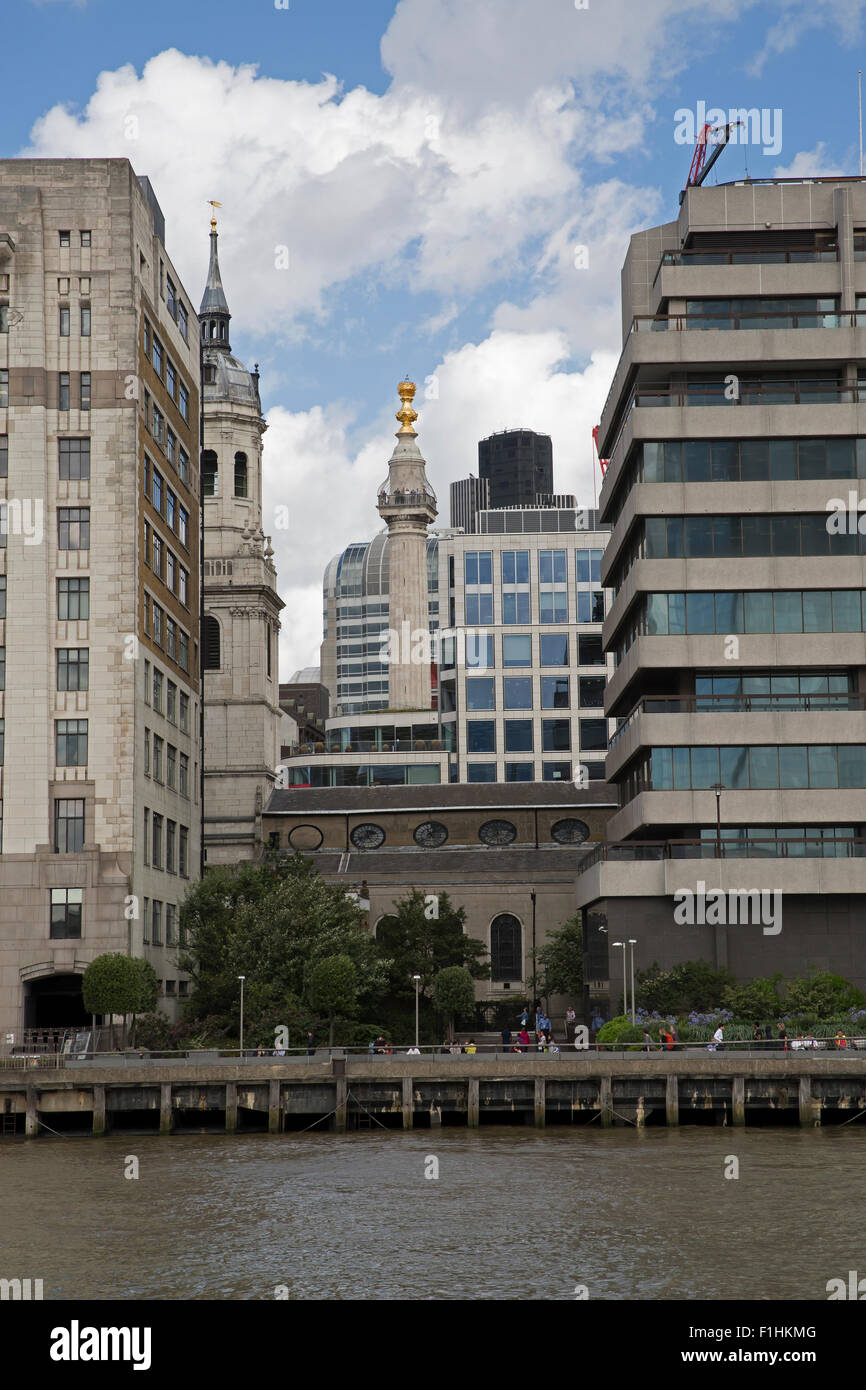 Riverside apartments and office buildings as seen from the River Thames ...