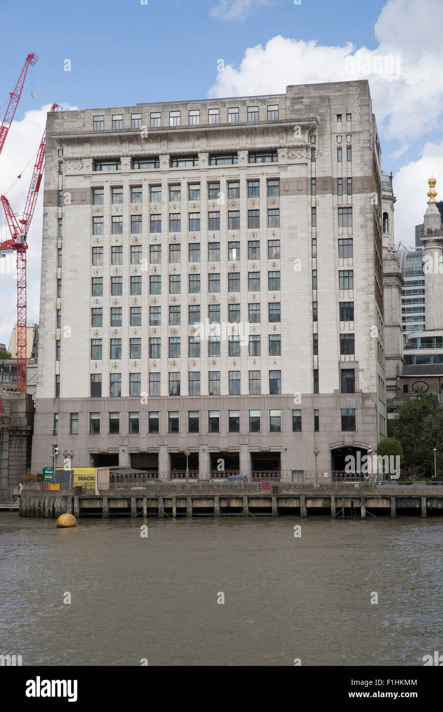Riverside apartments and office buildings as seen from the River Thames ...