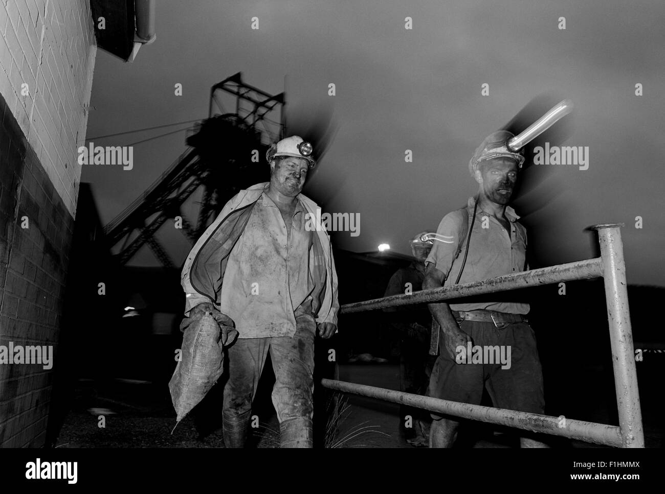 Miners finishing their afternoon shift at Tower colliery, Hirwaun ...