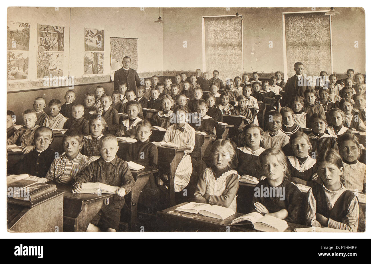 Retro picture of classmates. Group of children in the classroom Stock ...