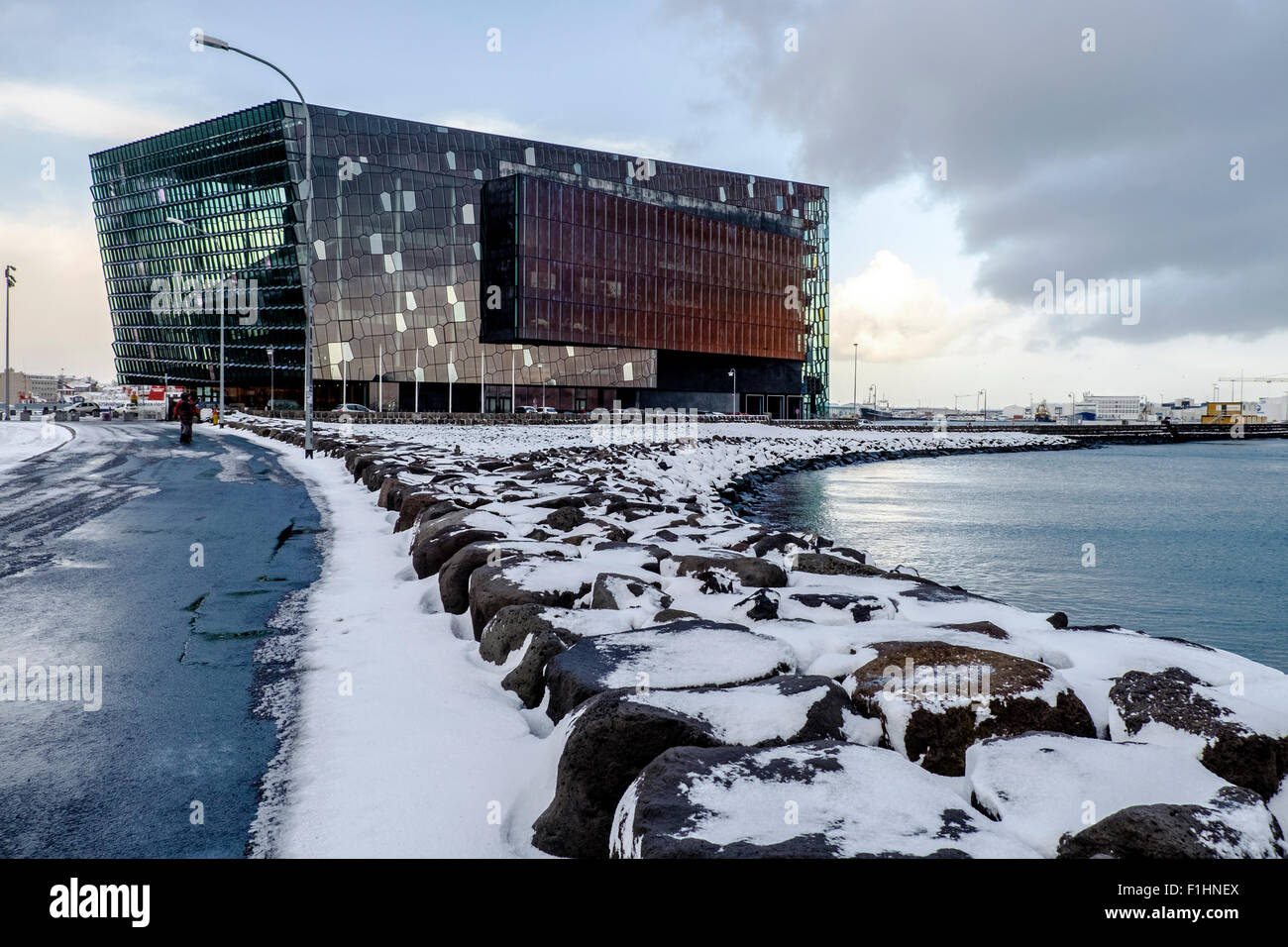 Harpa Concert Hall building at Reykjavik Harbour in winter, Iceland ...