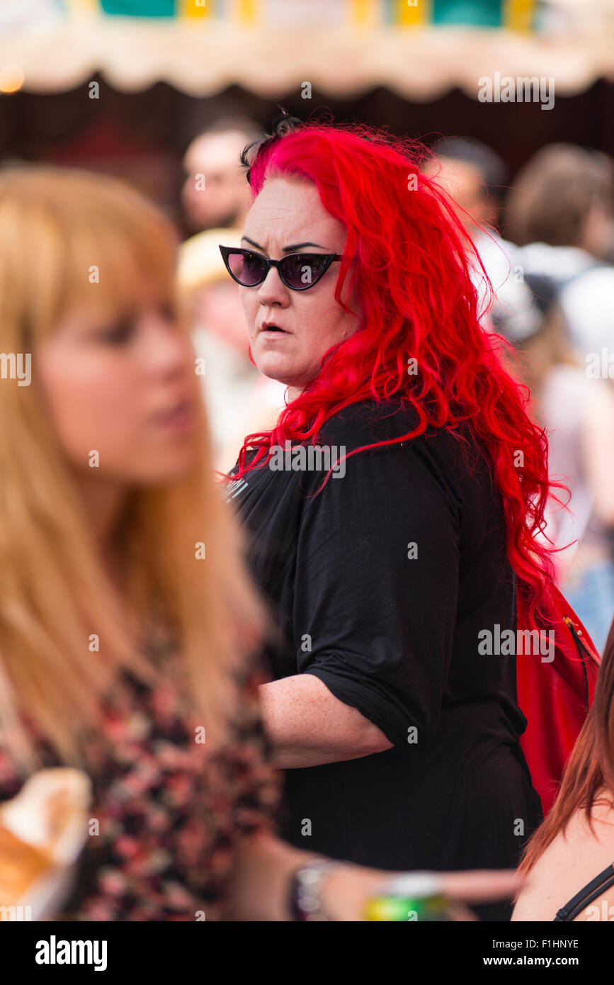 London , Camden Town , woman female goth gothic in black with waist ...