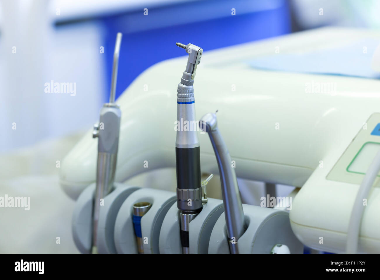 Dental professional tools and drill machine, closeup. Shallow depth ...