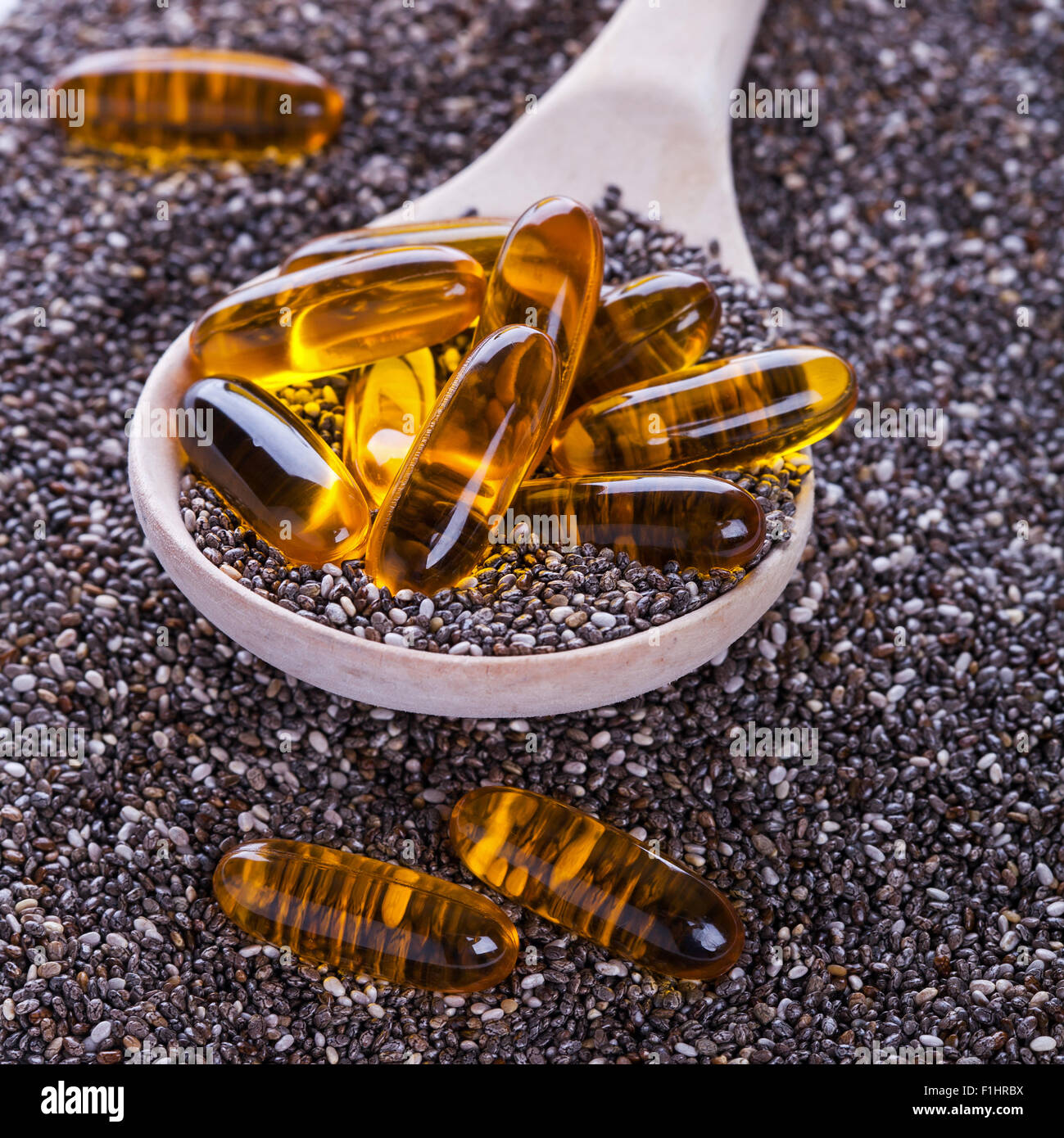 Superfood for vegans - chia seeds powerful of vegetal Omega-3 oil. Soft ...