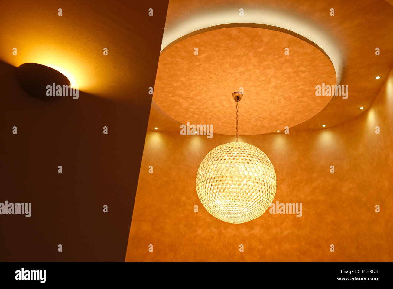 Modern Chandelier and Ceiling Lights at a London Hotel Stock Photo - Alamy