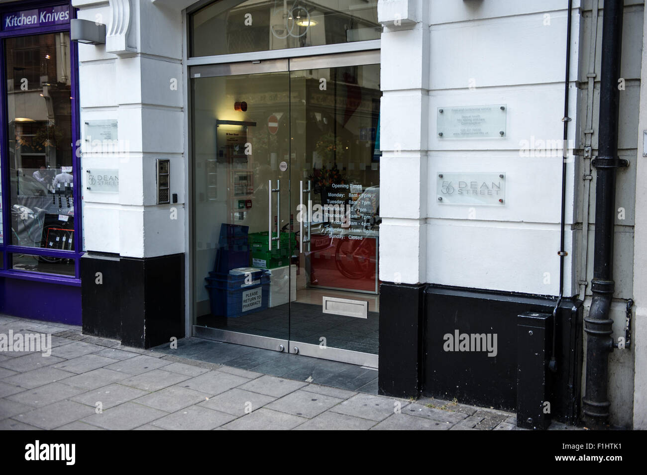 London, UK. 2nd September, 2015. The 56 Dean Street Clinic entrance ...