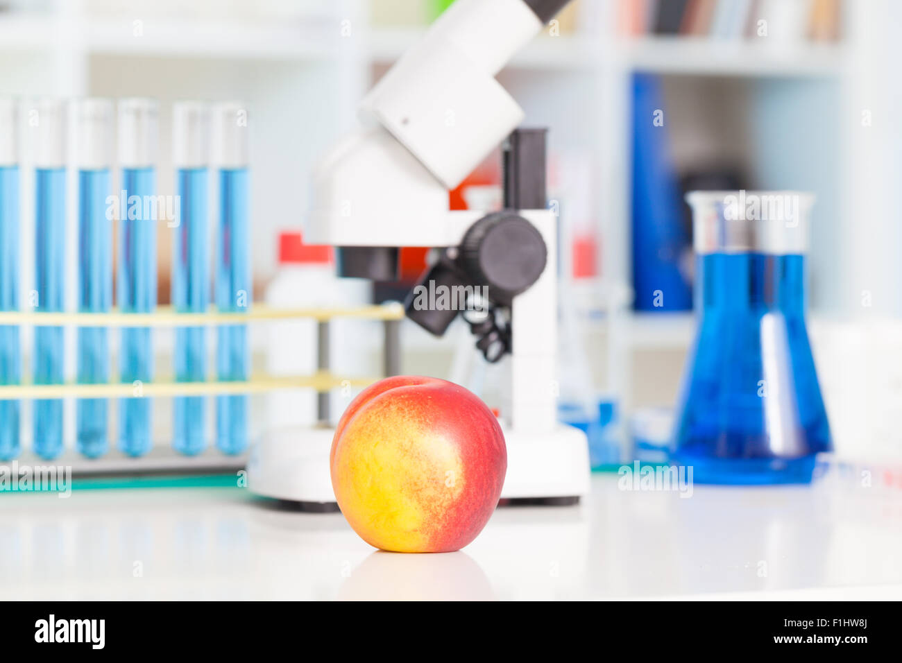 Quality control in the laboratory fruit, peach Stock Photo - Alamy