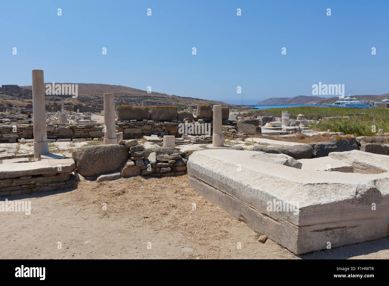 Roman ruins on the Greek island of Delos, in the Cyclades Stock Photo ...