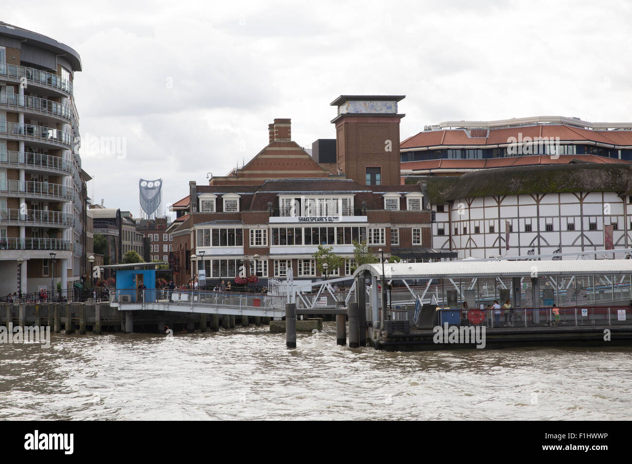 Riverside apartments and office buildings as seen from the River Thames ...