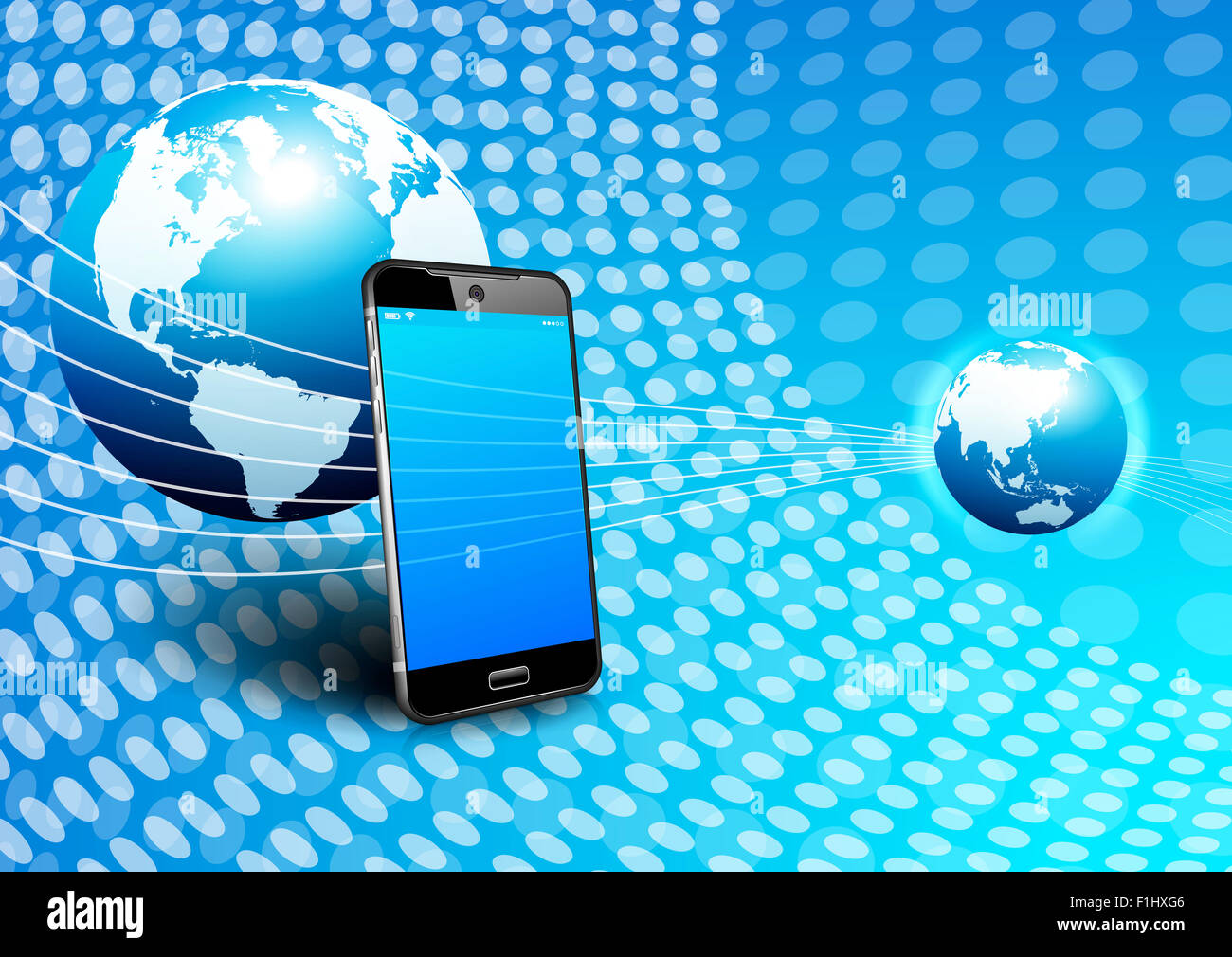 Data Phone, Wifi, Cloud, Communication Background - Binary Code Technology Stream with Globe ...