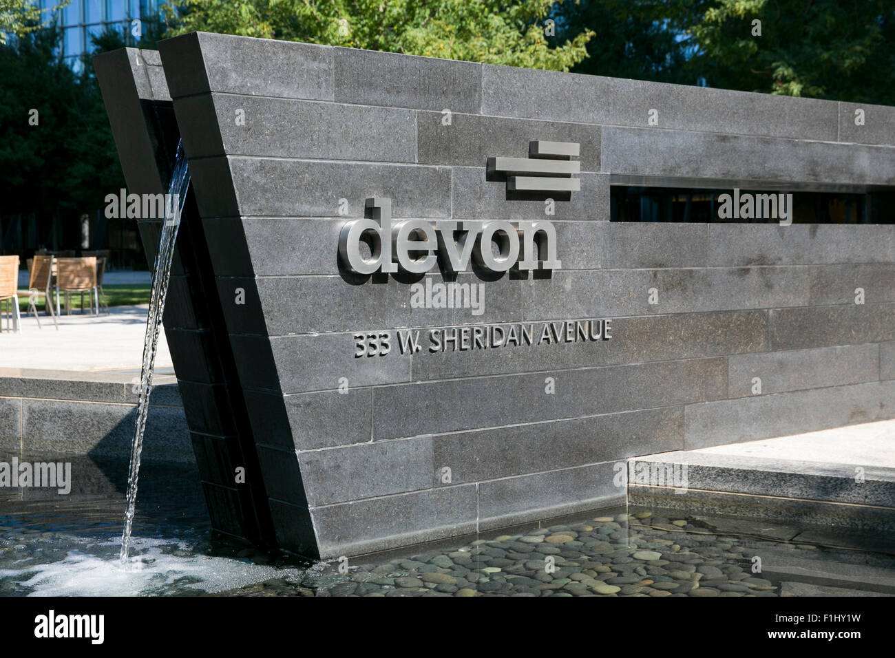 A logo sign outside of the Devon Energy Center, headquarters of the ...