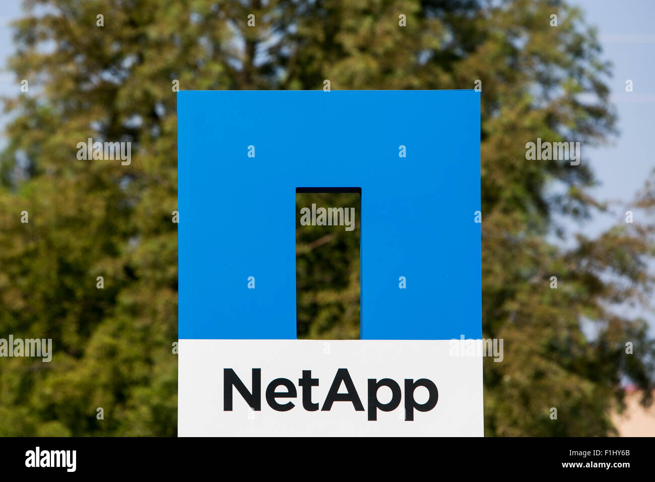 A logo sign outside of a facility occupied by NetApp, Inc., in Wichita ...