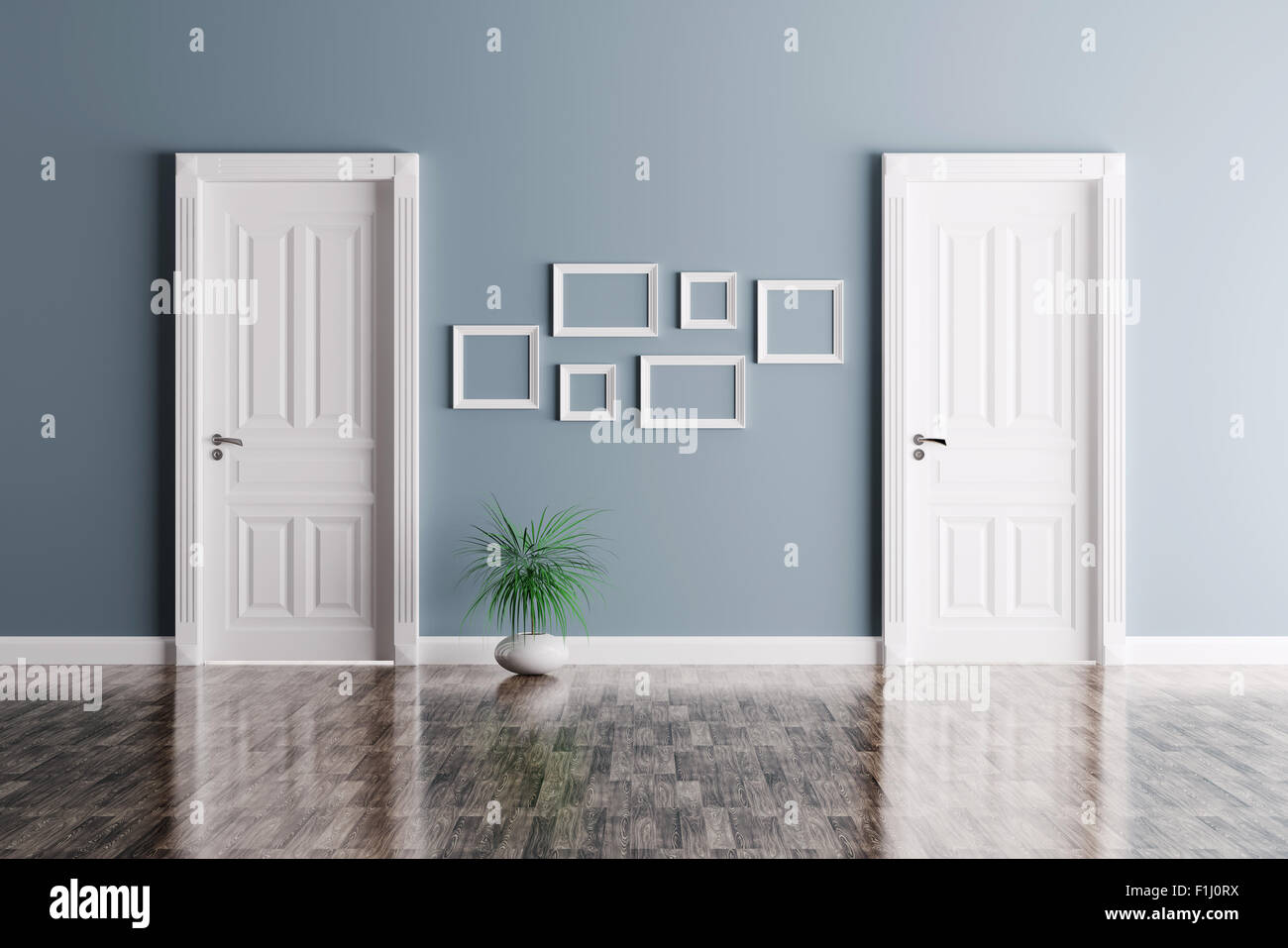 Interior of a room with two classic doors and frames Stock Photo - Alamy