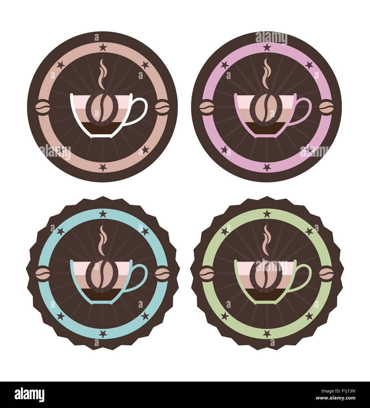 Set of vintage style simple vector coffee icons, isolated on white ...