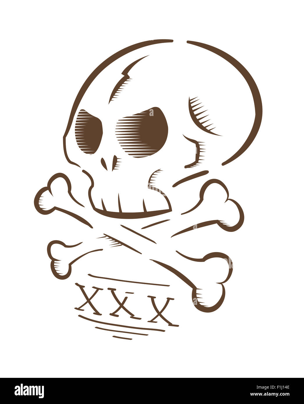 Illustration of aggressive skull and bones, isolated on white ...