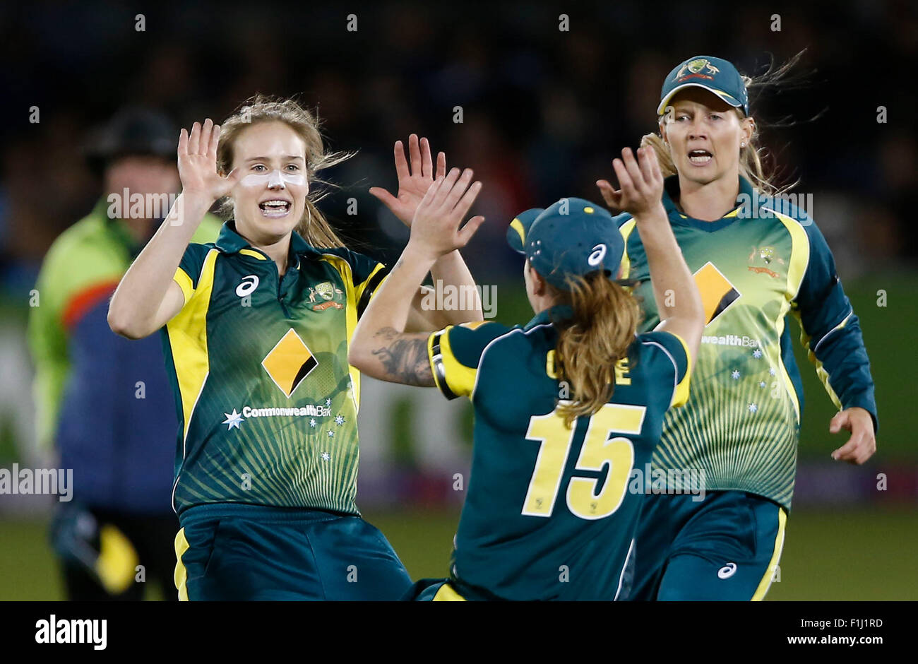 Ellyse Perry of Australia celebrates taking Natalie Scive's wicket ...