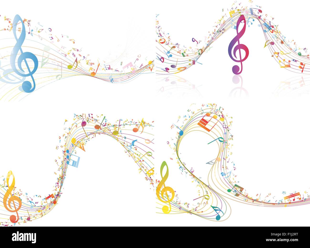 Set of Musical Design Elements From Music Staff With Treble Clef And ...
