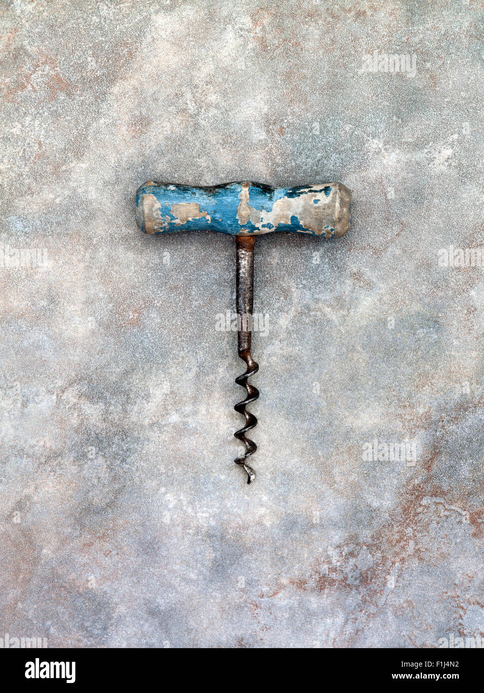 Old or Vintage Corkscrew with Blue wooden handle Stock Photo - Alamy