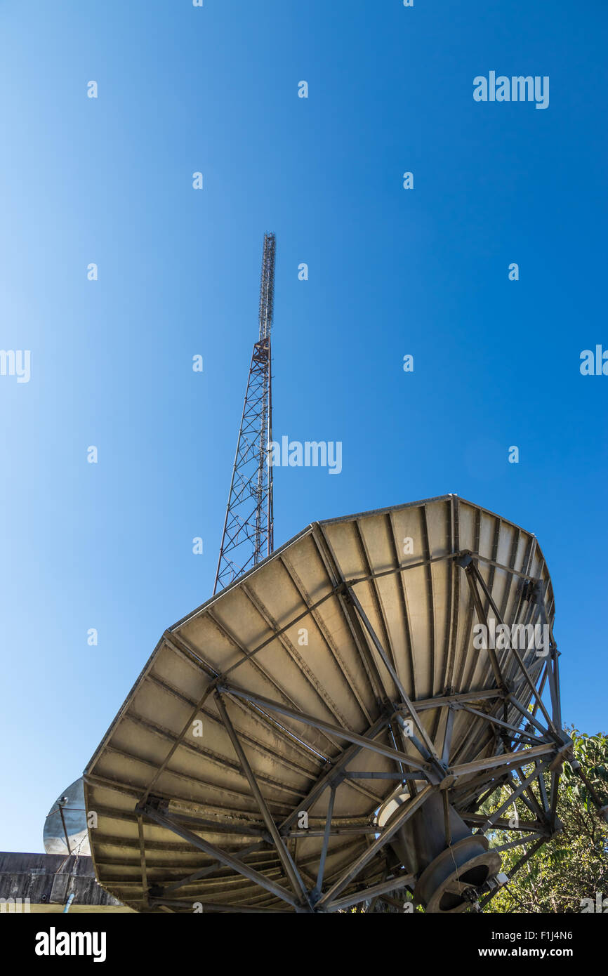 communication tower with analog television antenna transmitters Stock Photo - Alamy