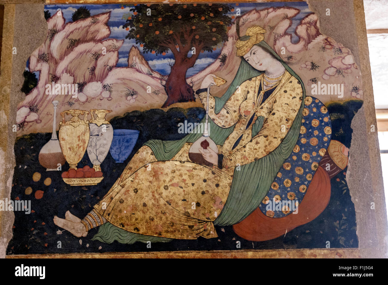 Fresco inside the chehel sotoun palace isfahan hi-res stock photography ...
