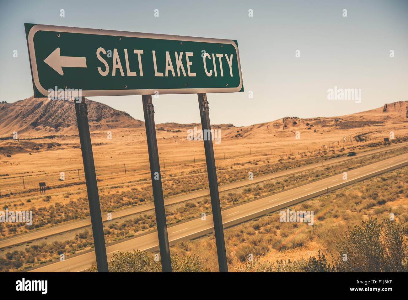 Salt Lake City Road Sign on the Interstate I-80 Somewhere near Utah and ...