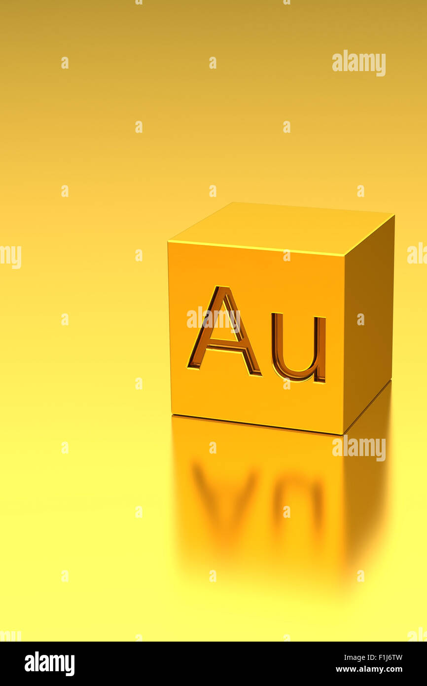 Golden cube with Au sign, rendered mode Stock Photo - Alamy