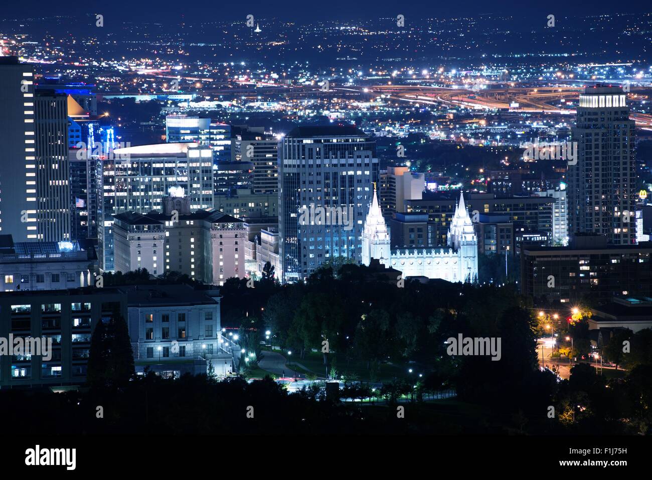 Salt Lake City Downtown at Night. Salt Lake City, Utah, United States ...