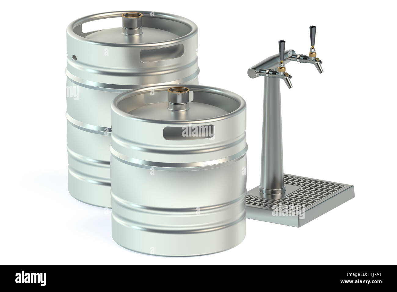 Beer metallic kegs and tap isolated on white background Stock Photo - Alamy