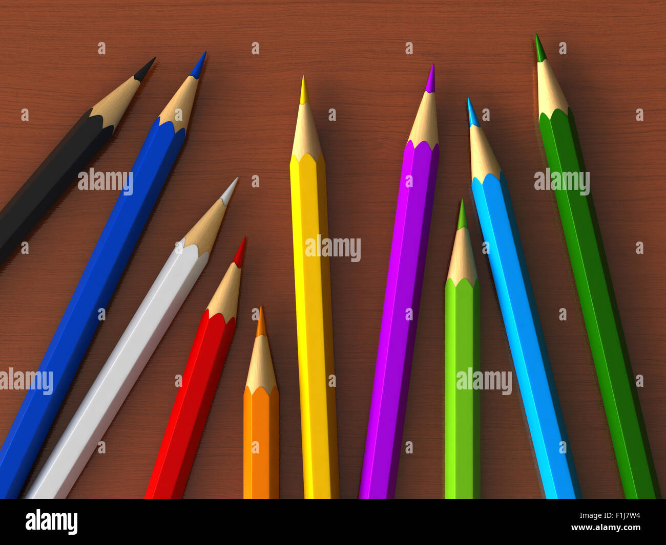 3d render of color pencils over wooden table Stock Photo - Alamy