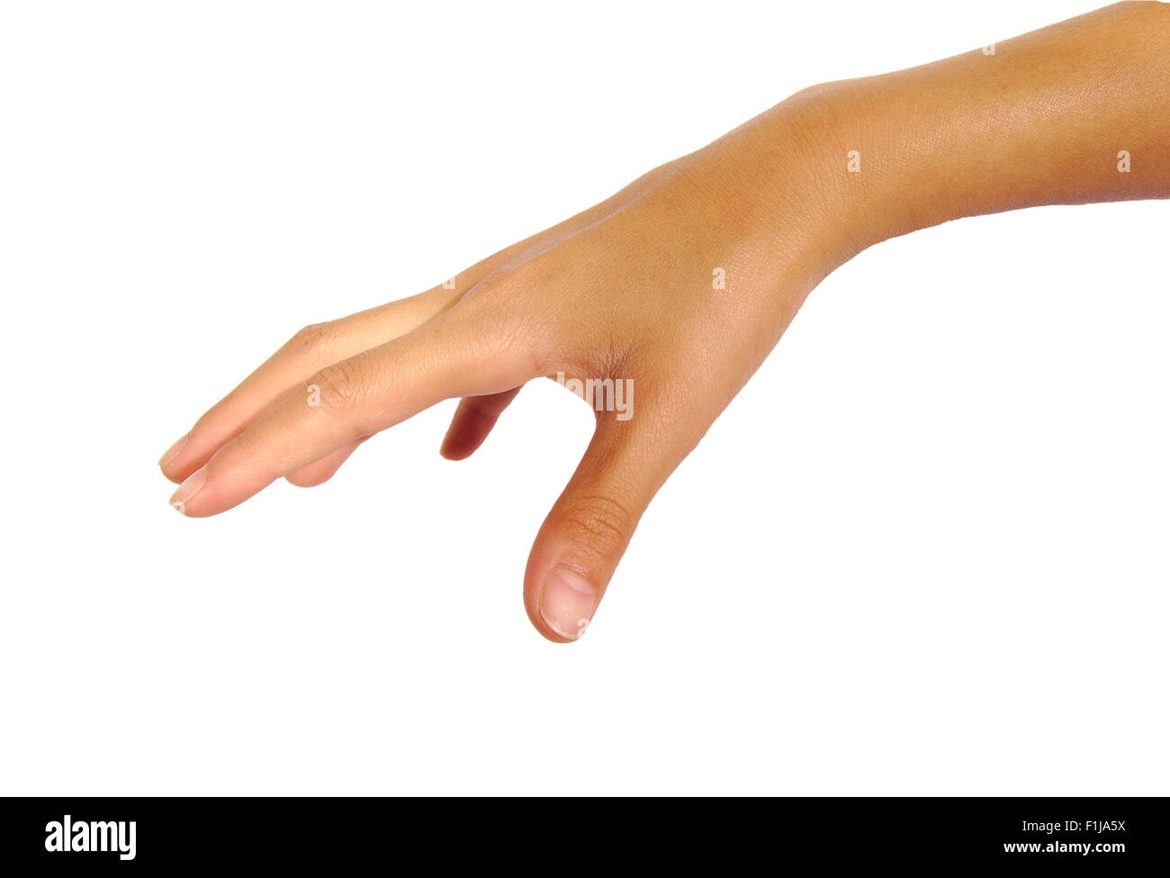 Female hand ready to take or catch something isolated on white ...