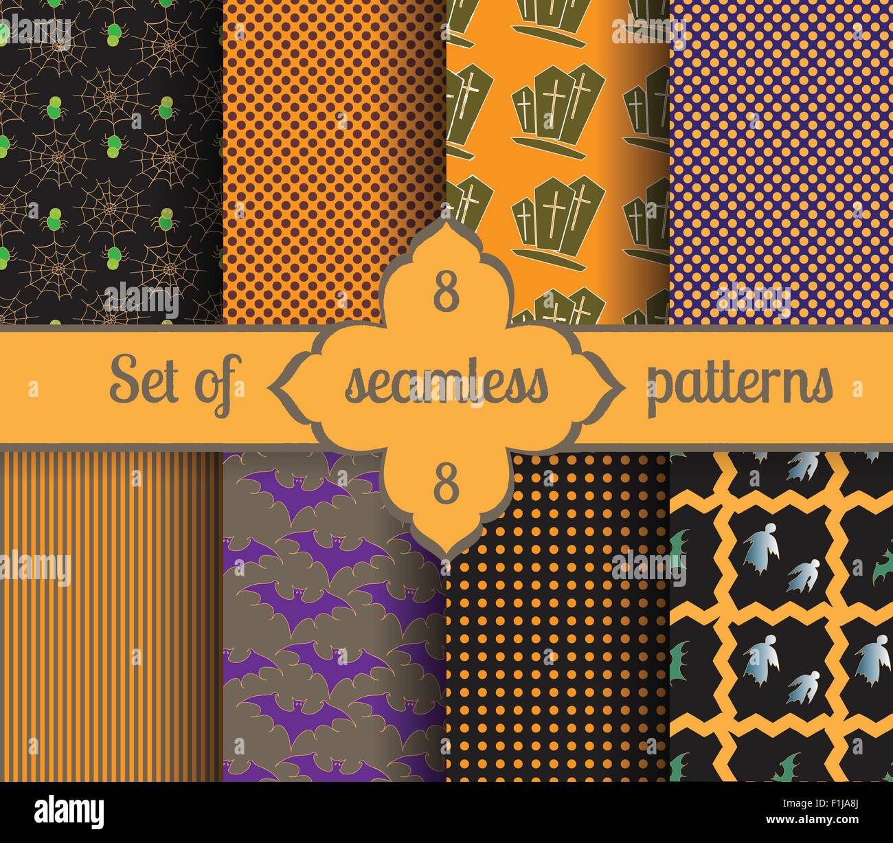 Set seamless halloween backgrounds and geometric patterns. Vector ...