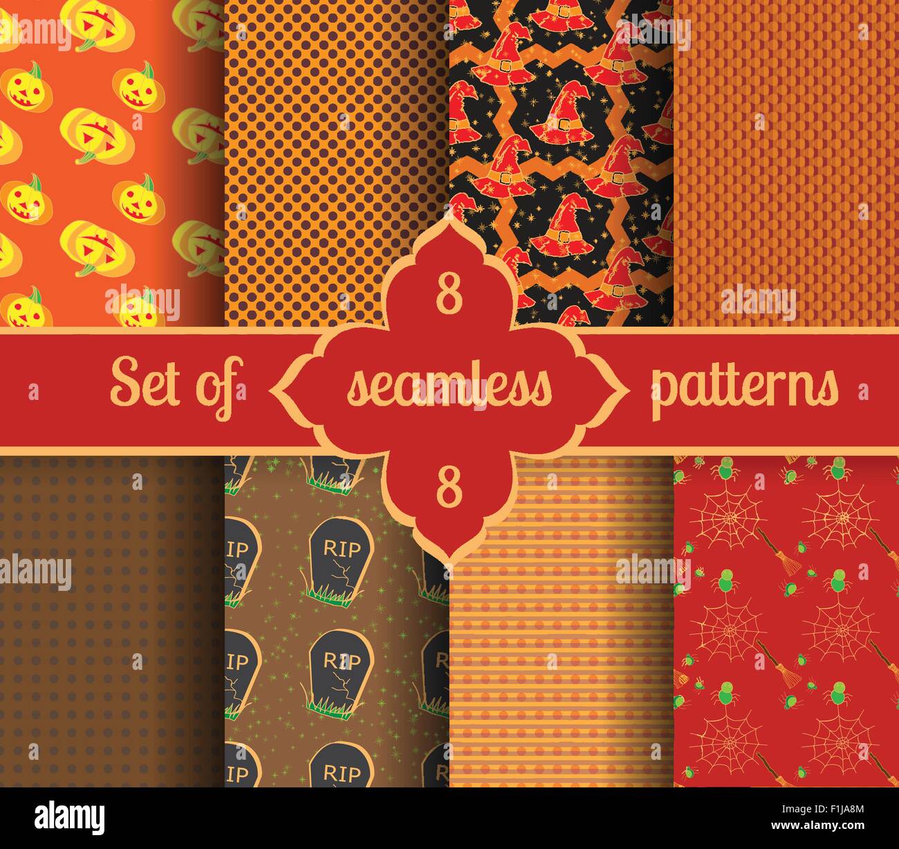 Set seamless halloween backgrounds and geometric patterns. Vector ...
