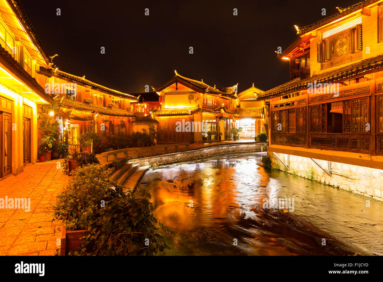 night scene of Lijiang old town, China Stock Photo - Alamy
