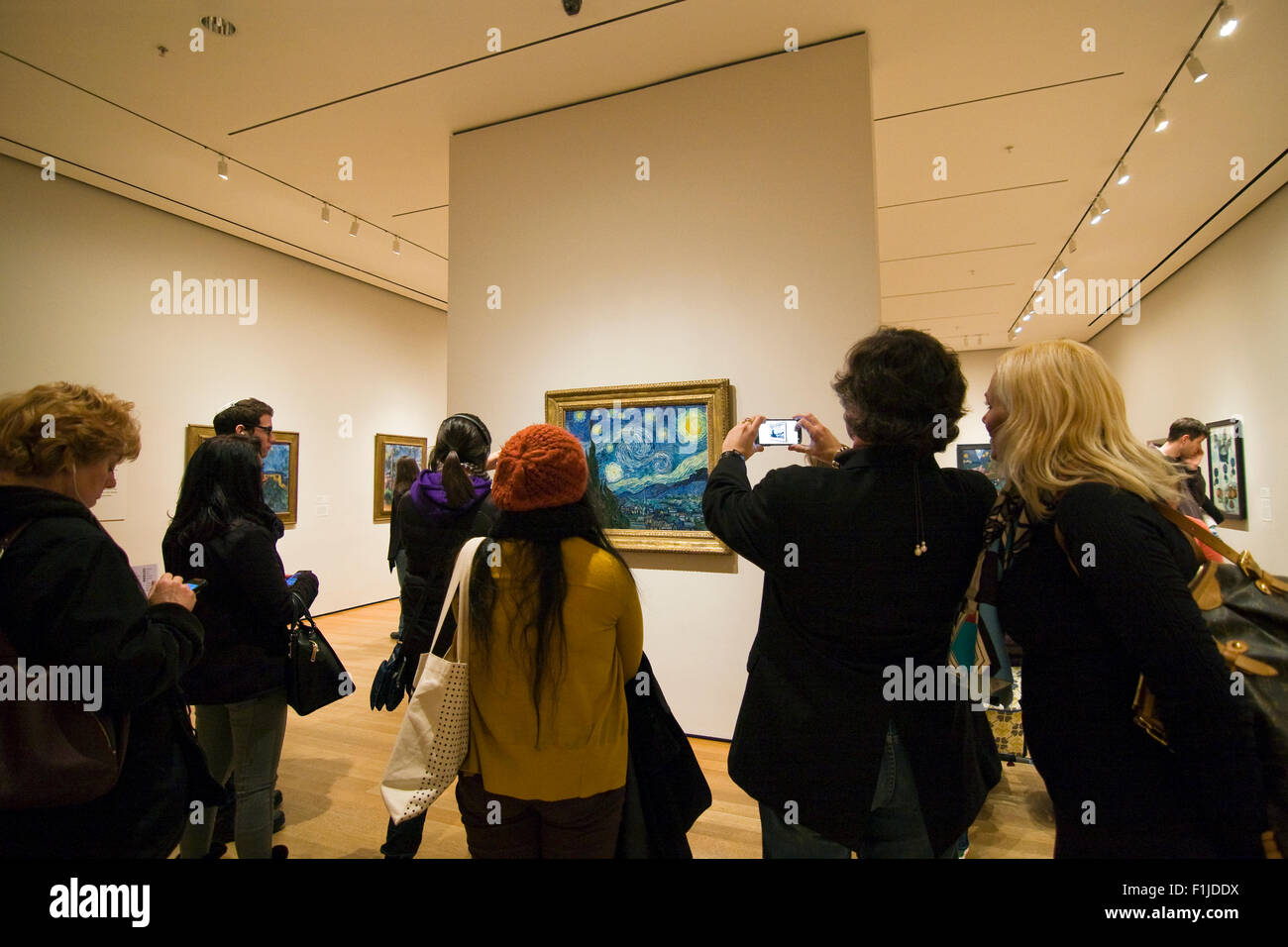 Many people gathered around the Vincent van Gogh painting The Starry ...
