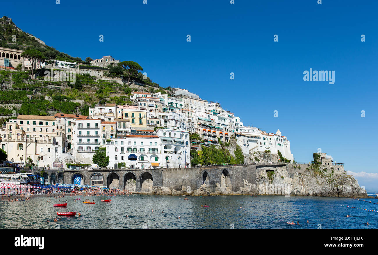 Panoramic view of Amalfi town in the province of Salerno, Italy Stock ...