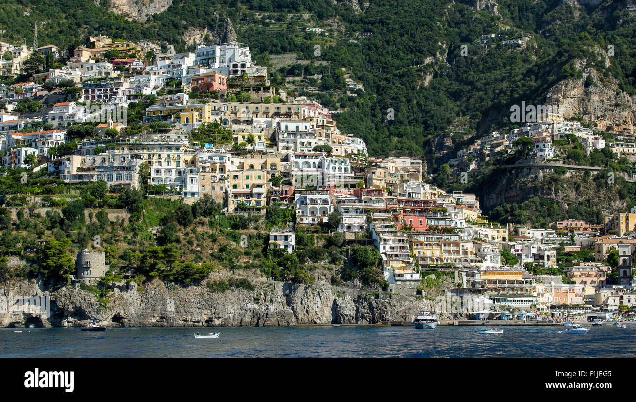 Panoramic view of Positano on Amalfi Coast in the region Campania ...