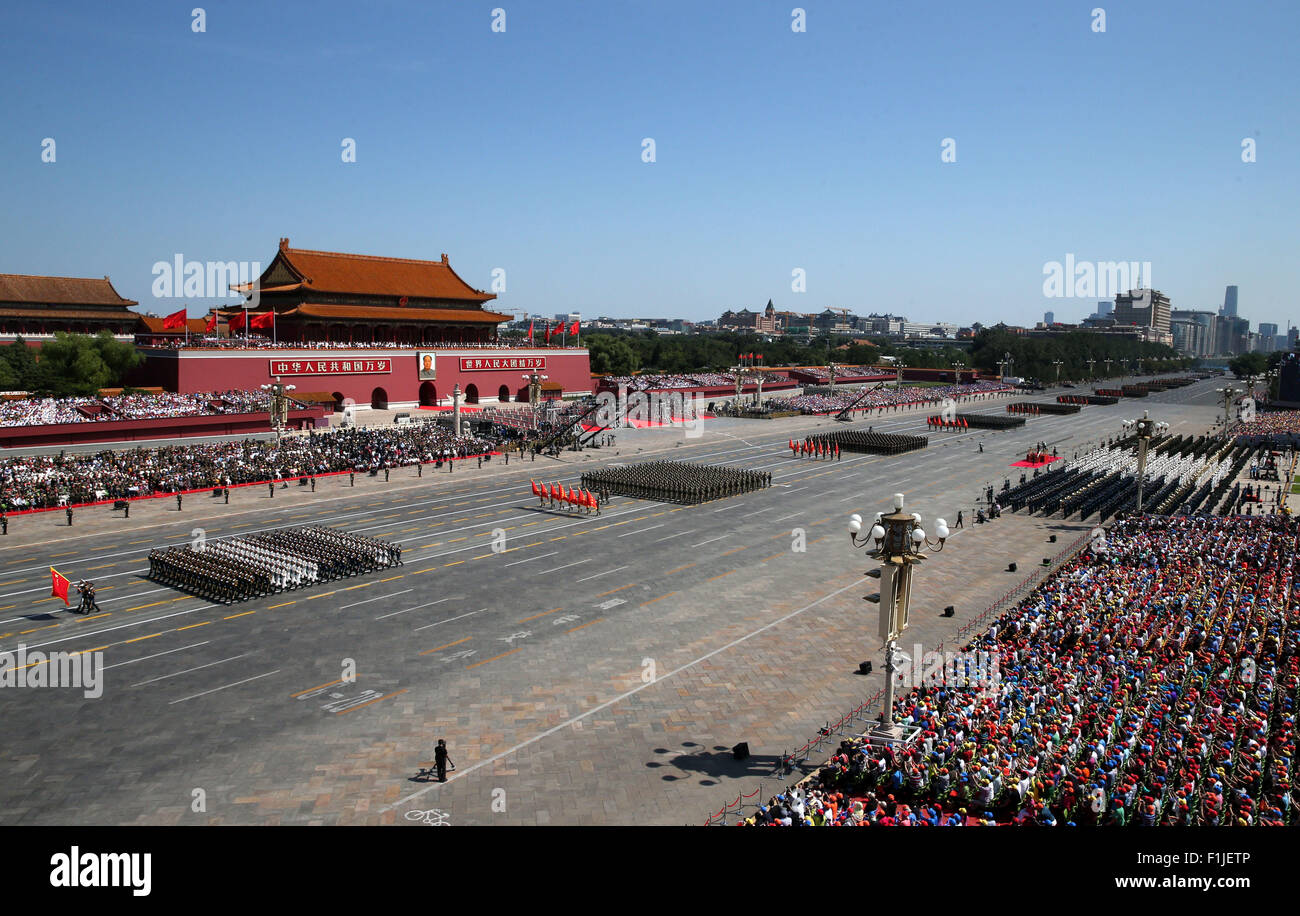 Beijing, China. 3rd Sep, 2015. Foot formations march through the Tian ...