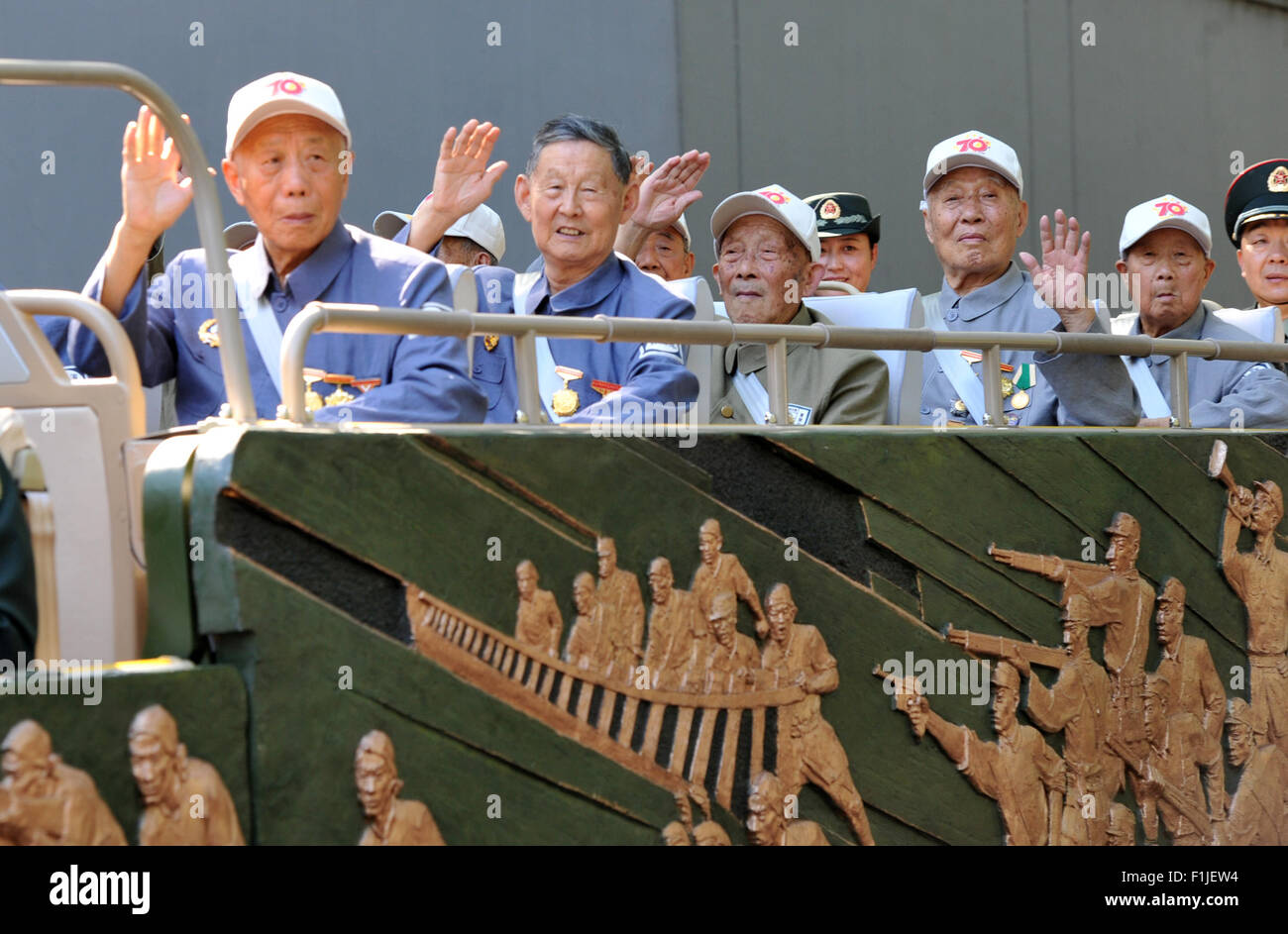 Beijing, China. 3rd Sep, 2015. Veterans in a phalanx wave during a ...