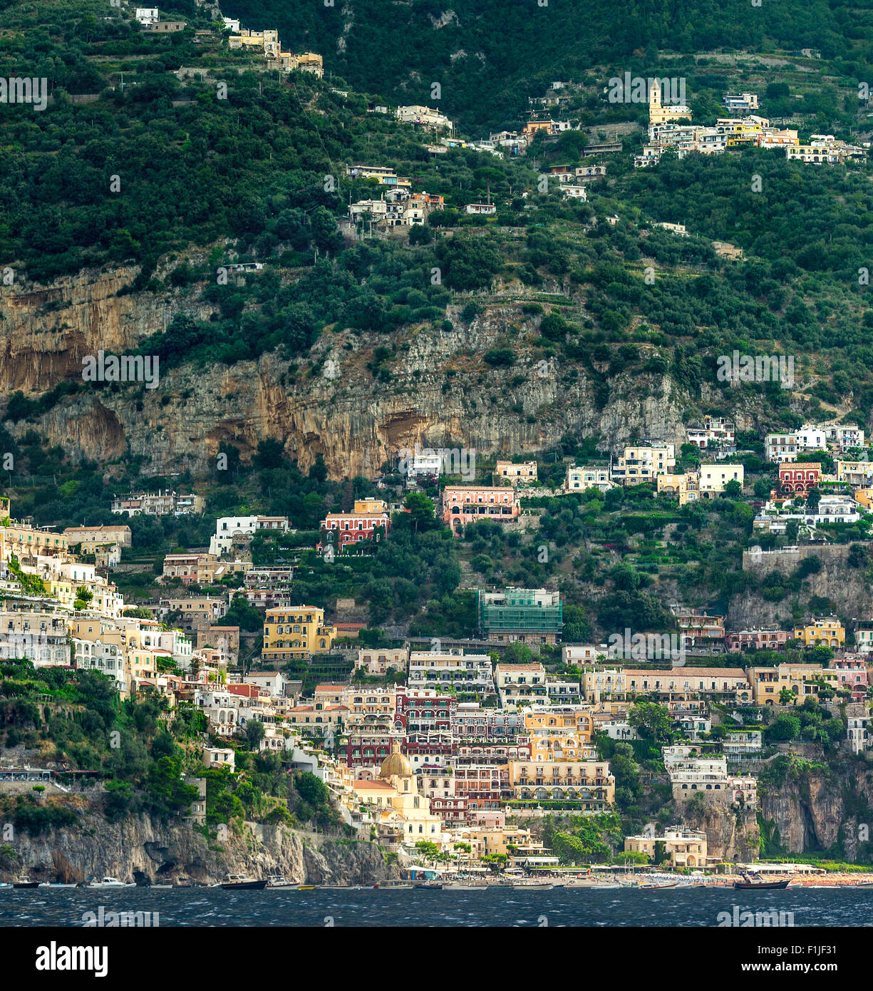 Panoramic view of Positano on Amalfi Coast in the region Campania ...