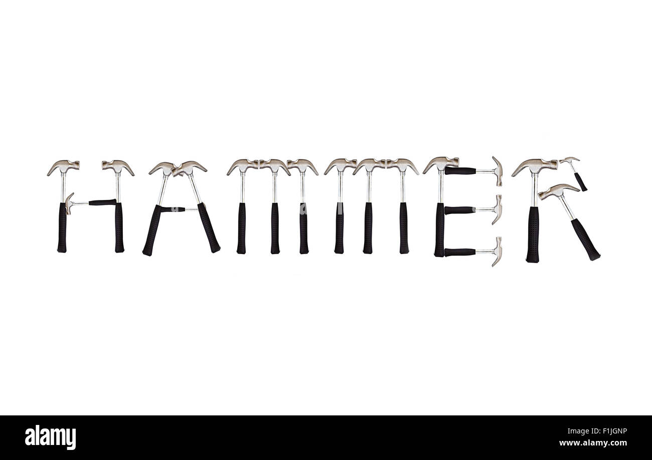 hammer text made by hammer on white background Stock Photo - Alamy