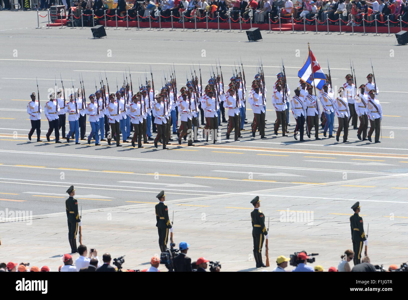 Beijing, China. 3rd Sep, 2015. The Cuban phalanx attends a parade in ...