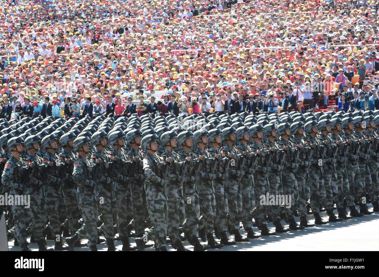 Beijing, China. 3rd Sep, 2015. Soldiers march during a military parade ...
