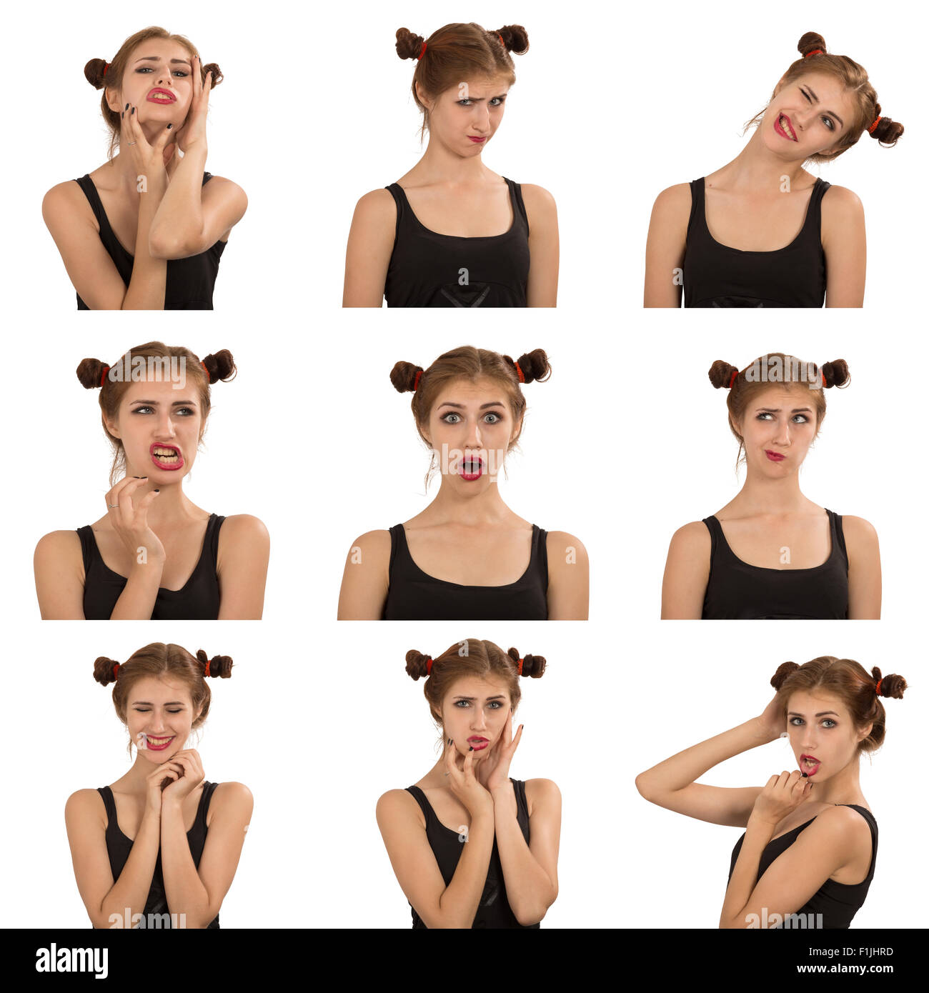 beautiful young girl face expressions isolated on white Stock Photo - Alamy