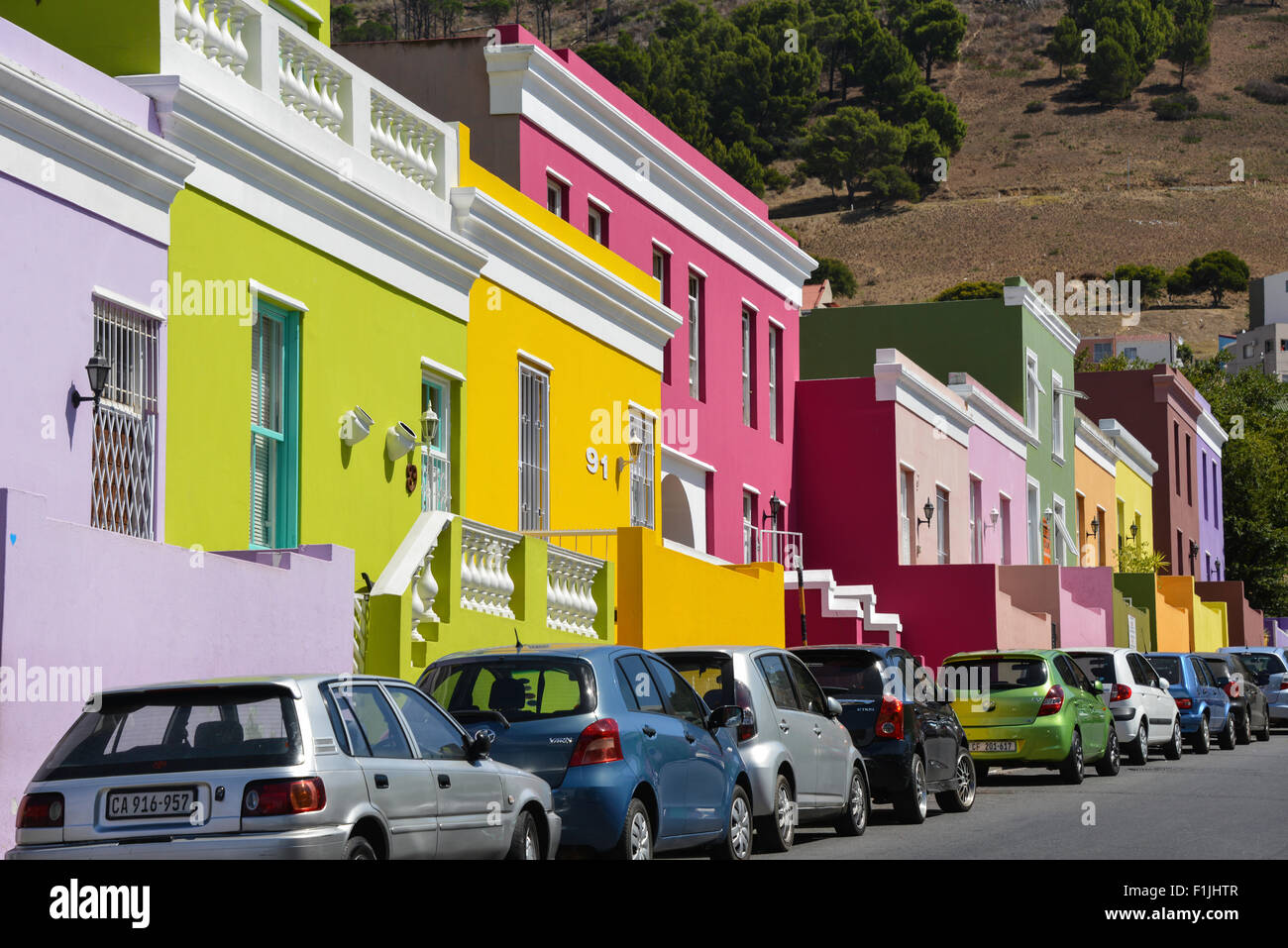 Colourful houses of Cape Malay Bo-Kaap district, Waal Street, Cape Town ...