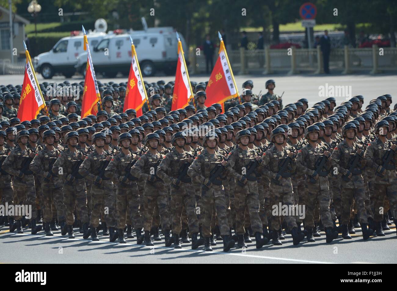 Beijing, China. 3rd Sep, 2015. Soldiers march during a military parade ...