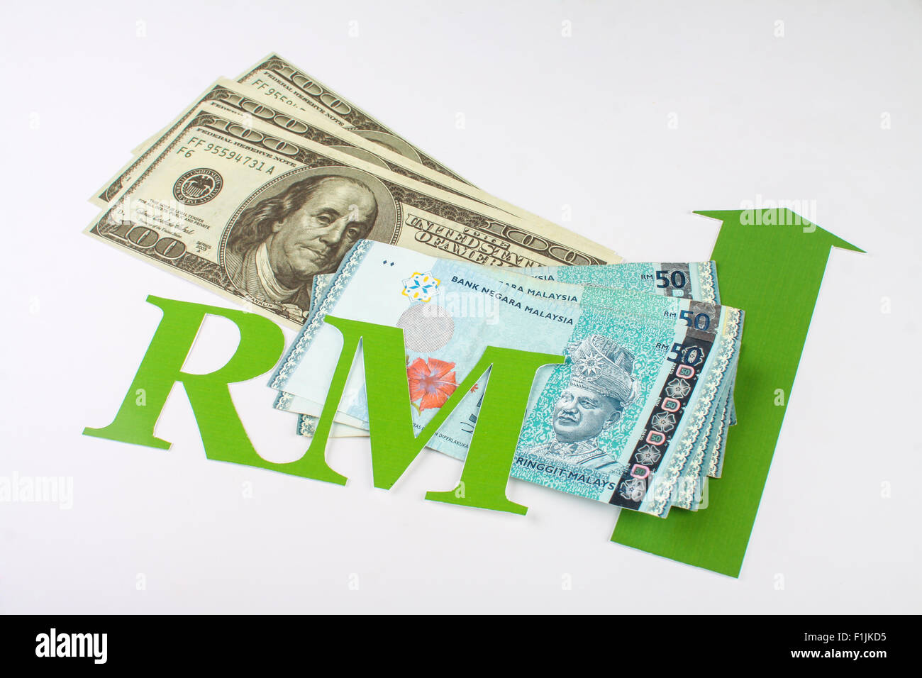 malaysian and the united states of america's money with green arrow and ...